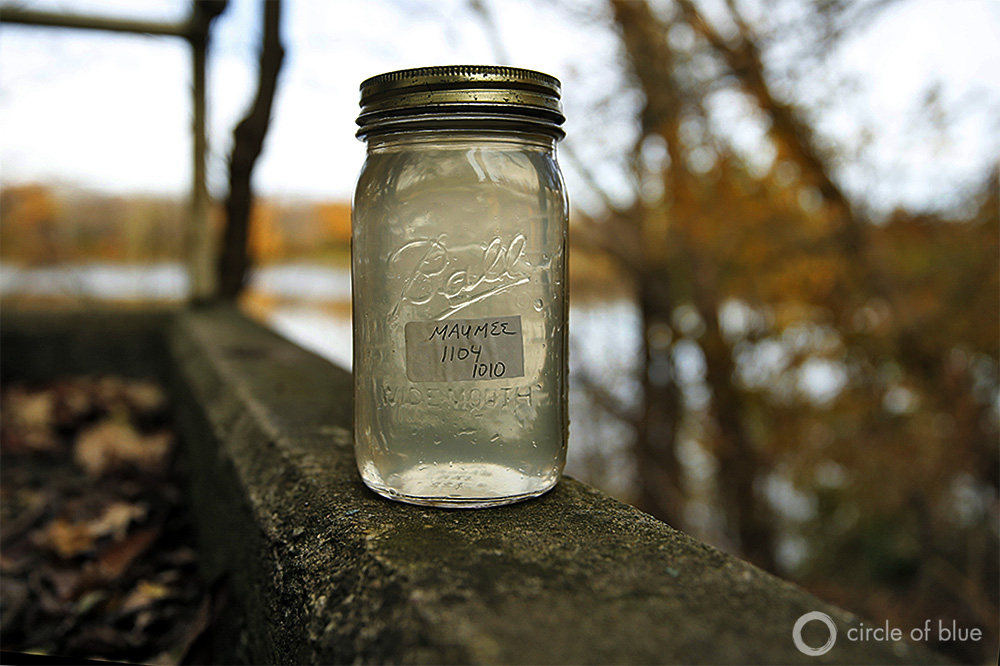 A water sample from the Maumee River at Waterville, Ohio, is a snapshot ...