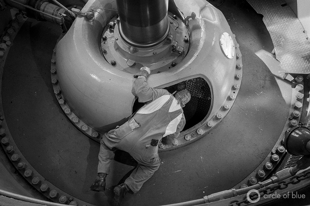 Abe Sanchez, a mechanic at the C.W. Jones Pumping Plant, looks for the ...